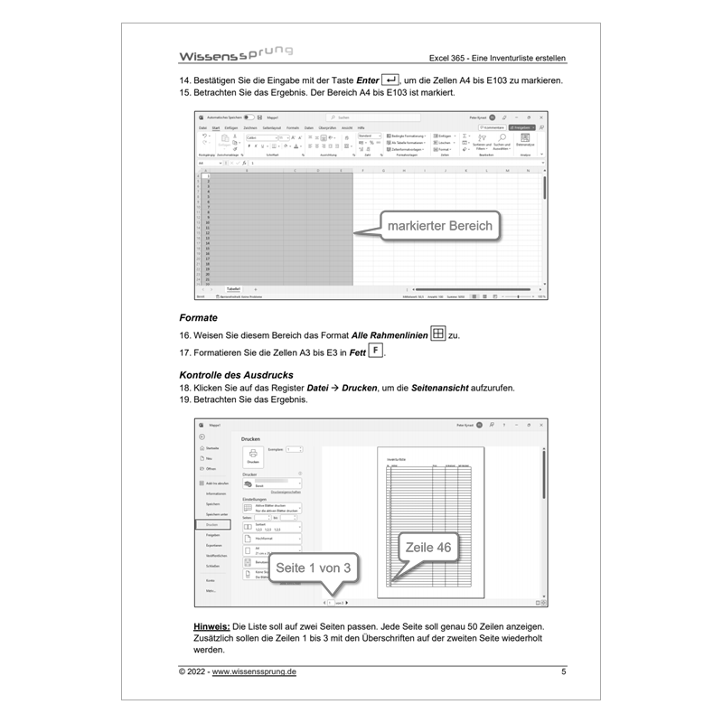 Excel 365 - Eine Inventurliste erstellen - Anleitung - S0457-P - Wissenssprung
